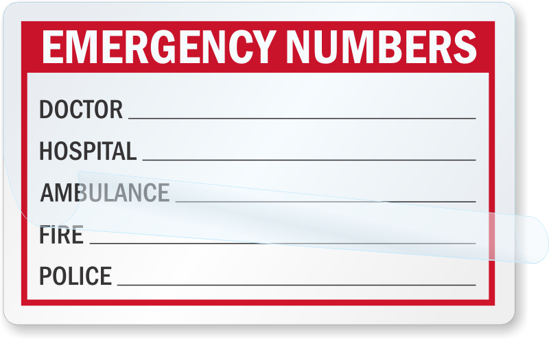 Emergency Numbers Wallet Card Self Laminating SKU BD 0408 SL