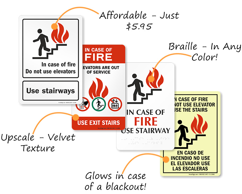 In Case Of Fire Signs | Do Not Use Elevators In Fire Signs