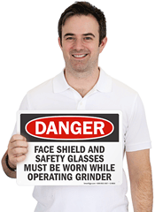 Grinder Safety Signs - Wear Face Shield | No Grinding Signs