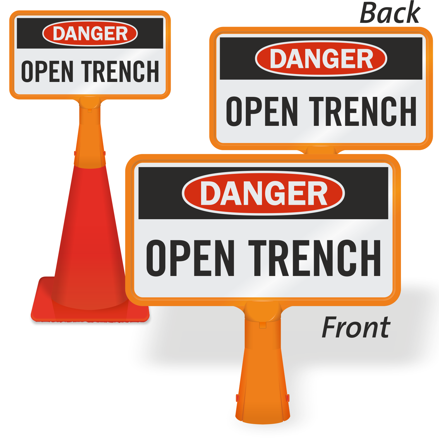Danger Open Trench Cone Sign