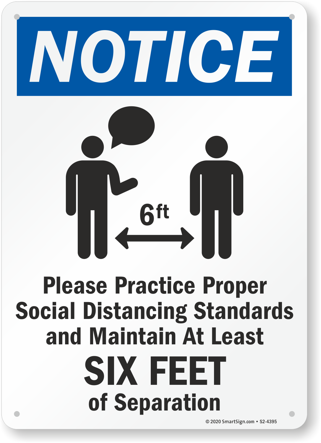 Maintain 6 Feet of Separation Social Distancing Sign, SKU: S2-4395