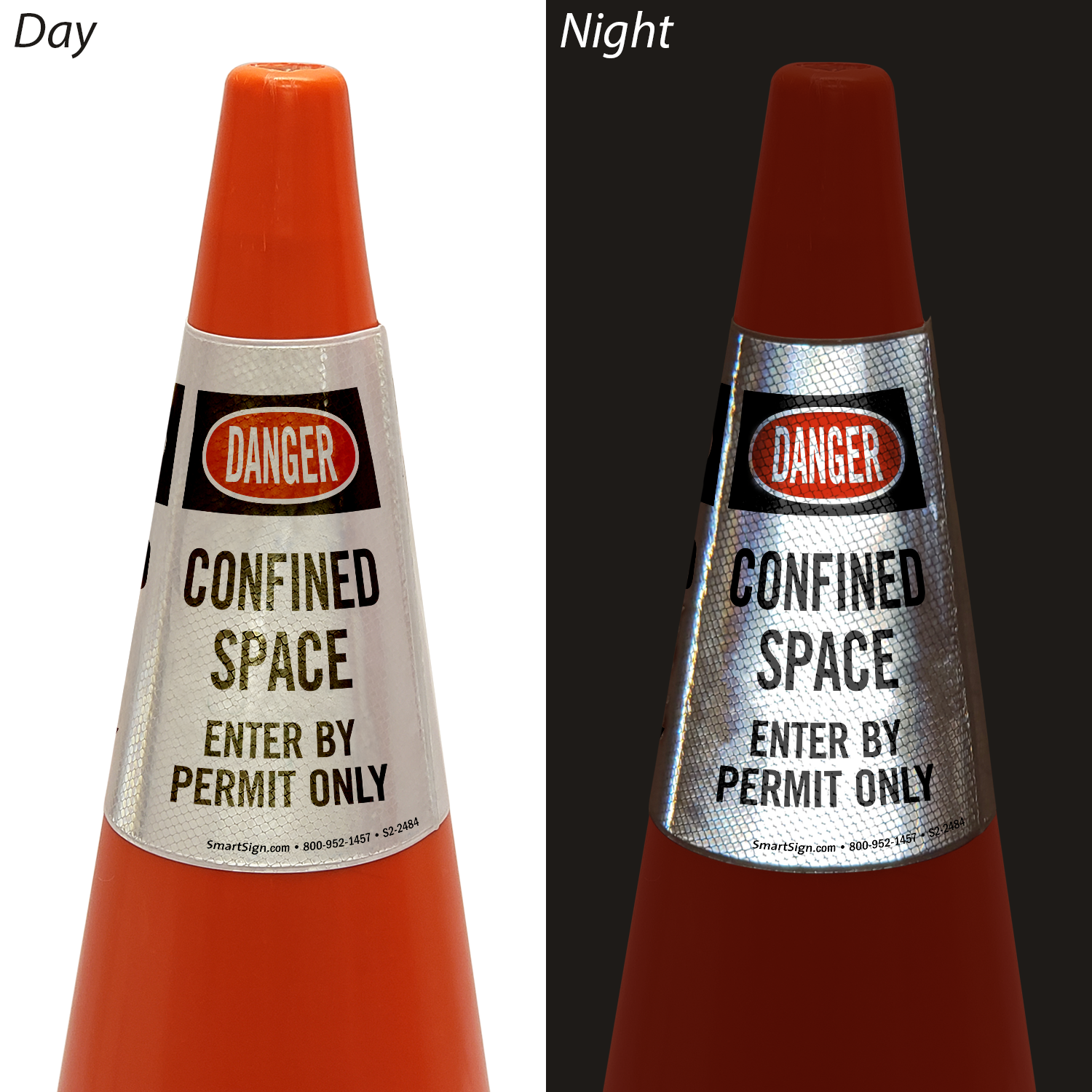 Danger Confined Space Enter By Permit Only Cone Collar Signs, SKU: S2 ...