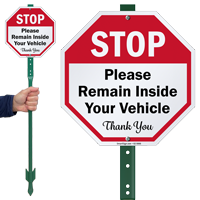 STOP: Please Remain Inside Your Vehicle LawnBoss Sign, SKU: K2-5666